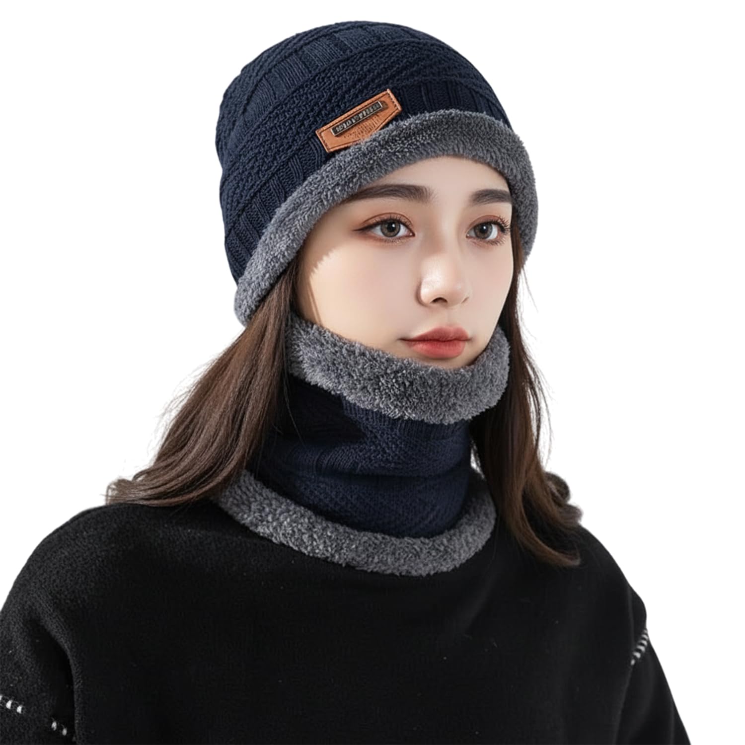 MOMISY Unisex Woolen Beanie Design Cap Plus Muffler Scarf Set for Men ...